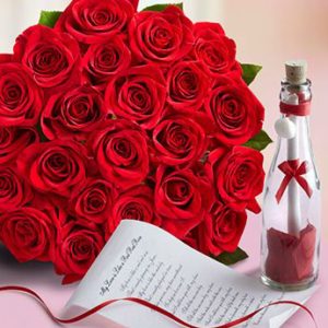 1 dozen Red Holland Roses with Message in a Bottle | Philblossoms